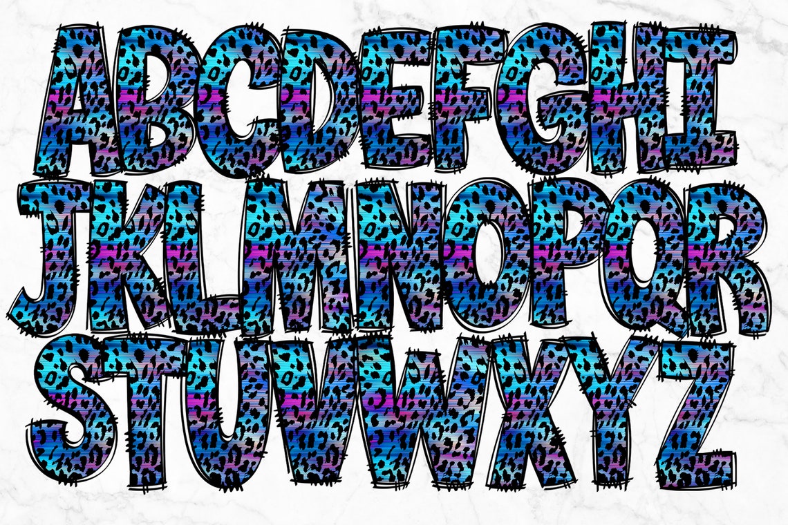 Leopard Print Alphabet Letters PNG Bundle, Alphabet Clipart, Rainbow ...