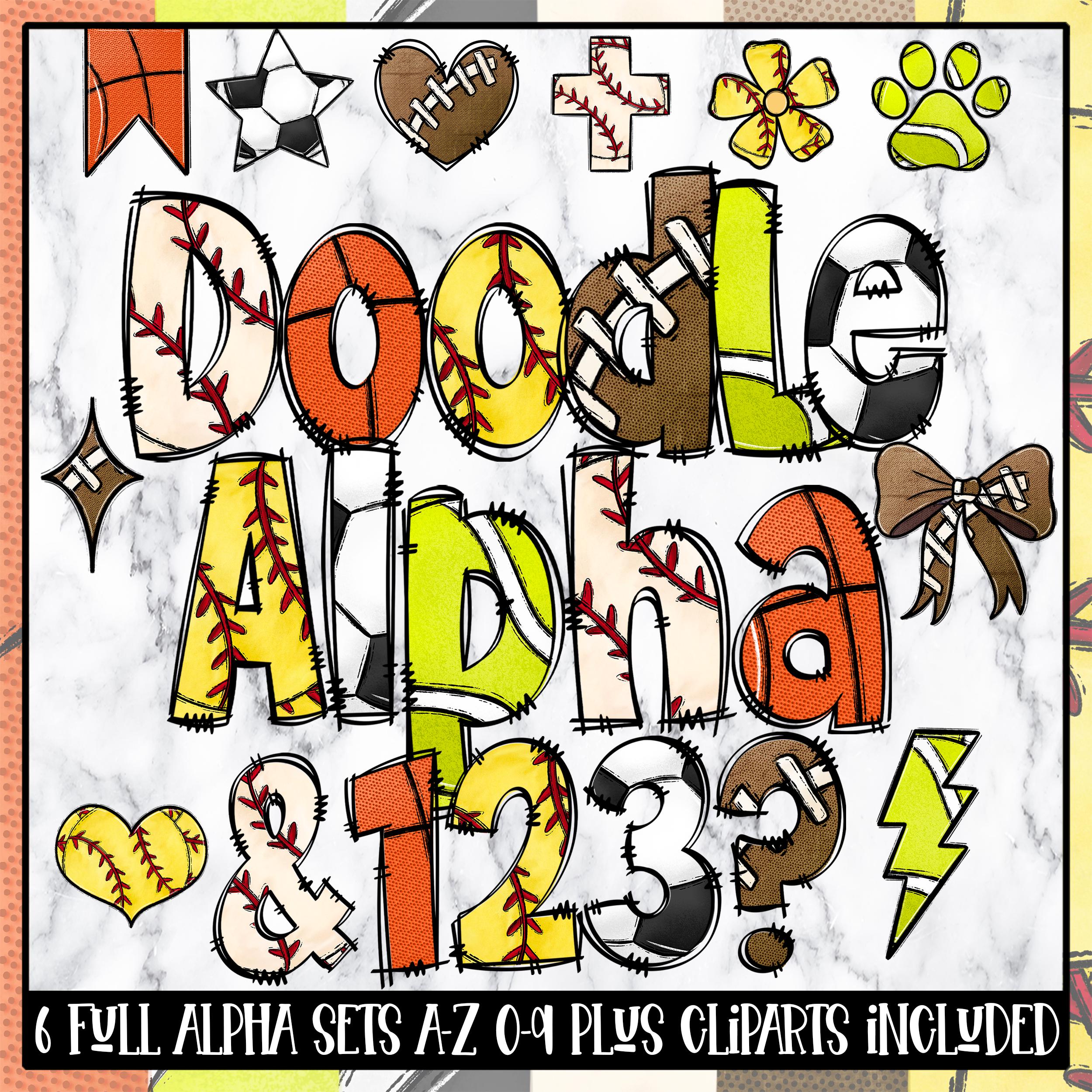 Sports Doodle Letters Alphabet PNG Bundle, Flower Alphabet Clipart ...