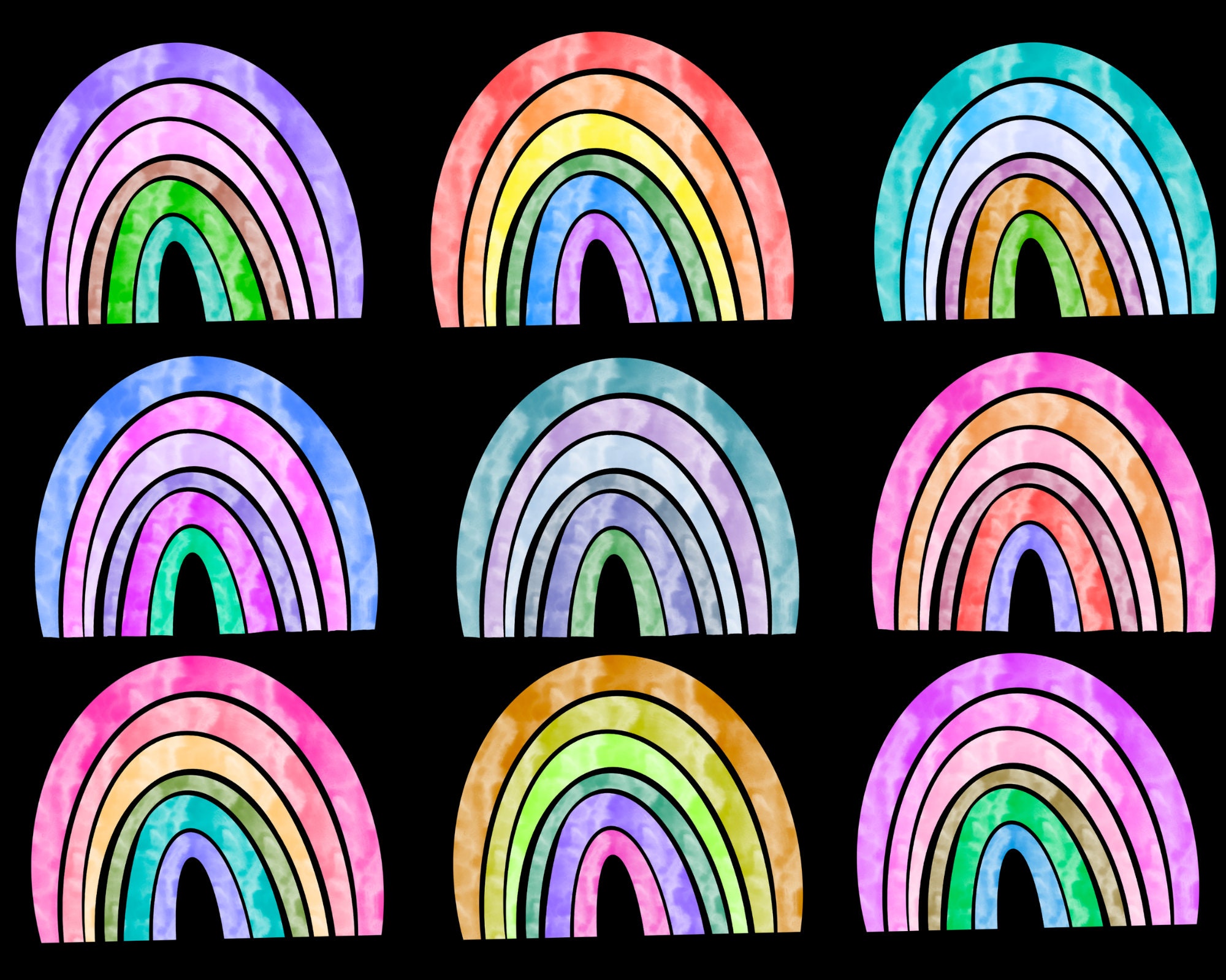 Rainbow Clip Art Watercolor Rainbow Hand Drawn Rainbow - Etsy