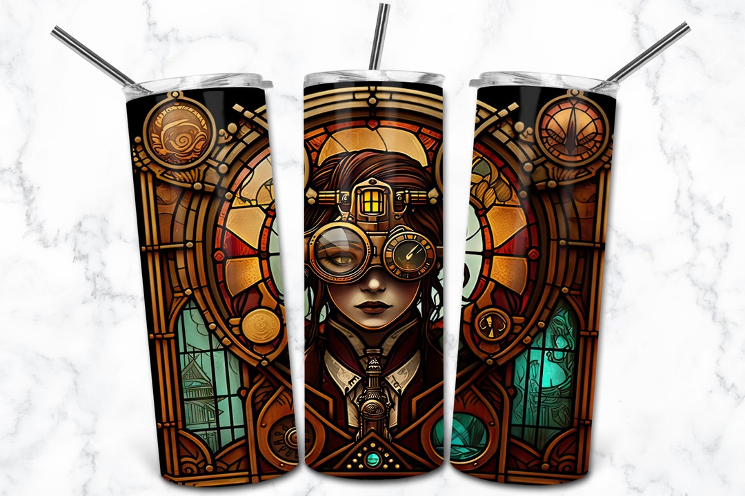 Steampunk Stained Glass 20oz Skinny Tumbler Sublimation Design Template ...