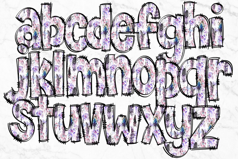 Alphabet Letters PNG Bundle Alphabet Clipart Patterned Hand - Etsy