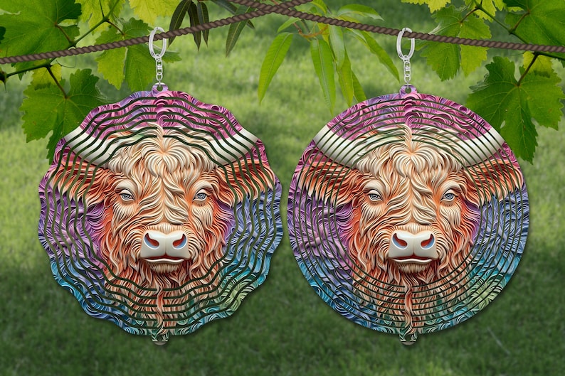Highland Cow 3D Metal Wind Spinner Sublimation Design Template, 3D Wind ...