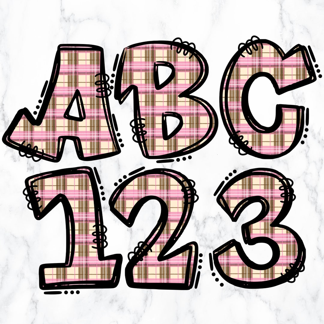 Tartan Doodle Letters PNG Bundle, Alphabet Clipart, Western Print Hand ...