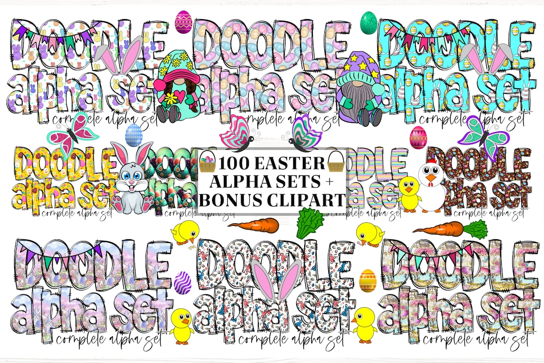 Easter Doodle Letters With Clip Art PNG, Easter Doodle Alphabet,easter ...