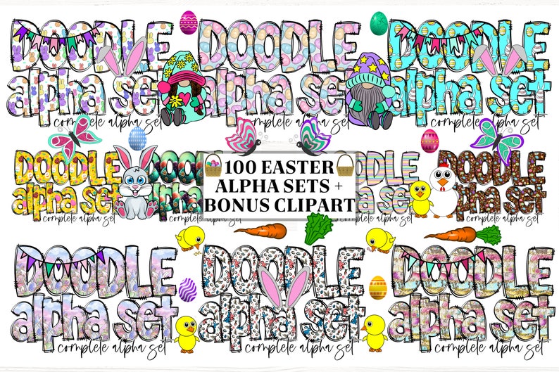 Easter Doodle Letters With Clip Art PNG, Easter Doodle Alphabet,easter ...