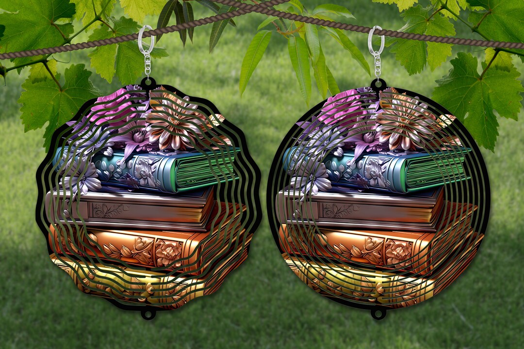 Books 3D Metal Wind Spinner Sublimation Design Template, 3D Wind ...