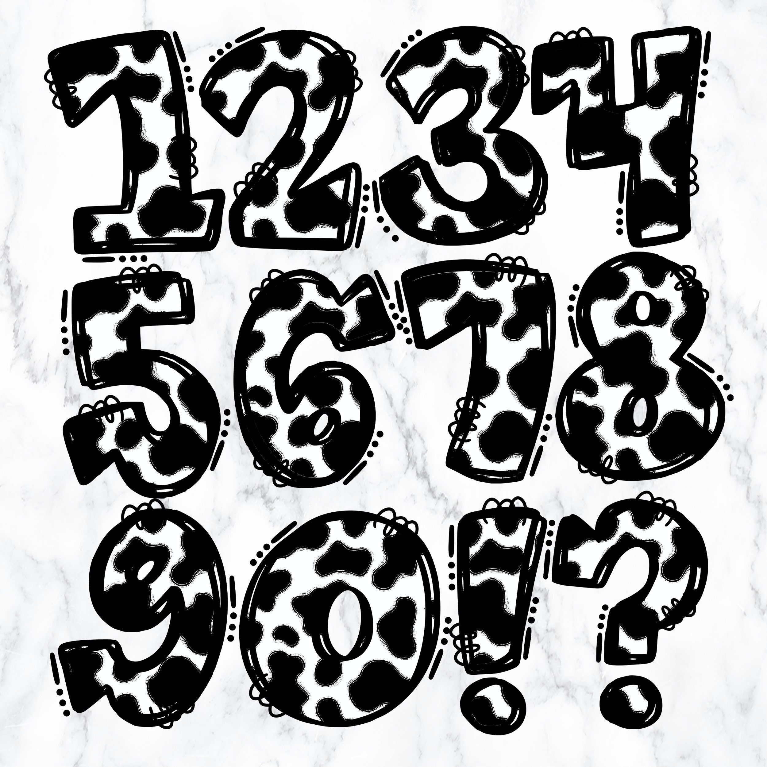 Cow Print Doodle Letters PNG Bundle, Alphabet Clipart, Western Print ...