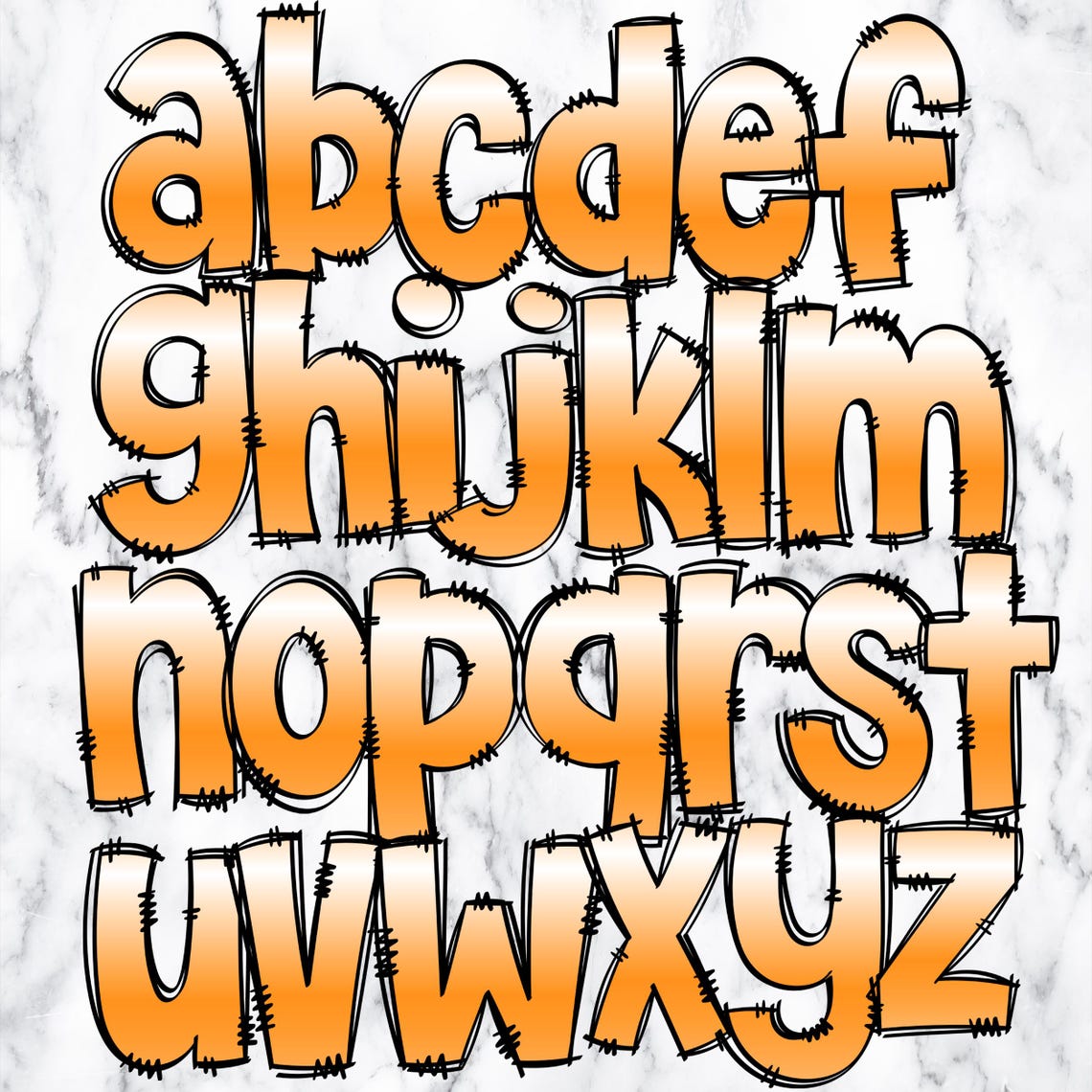 Ombre Doodle Letters Alphabet PNG Bundle, Gradient Alphabet Clipart ...