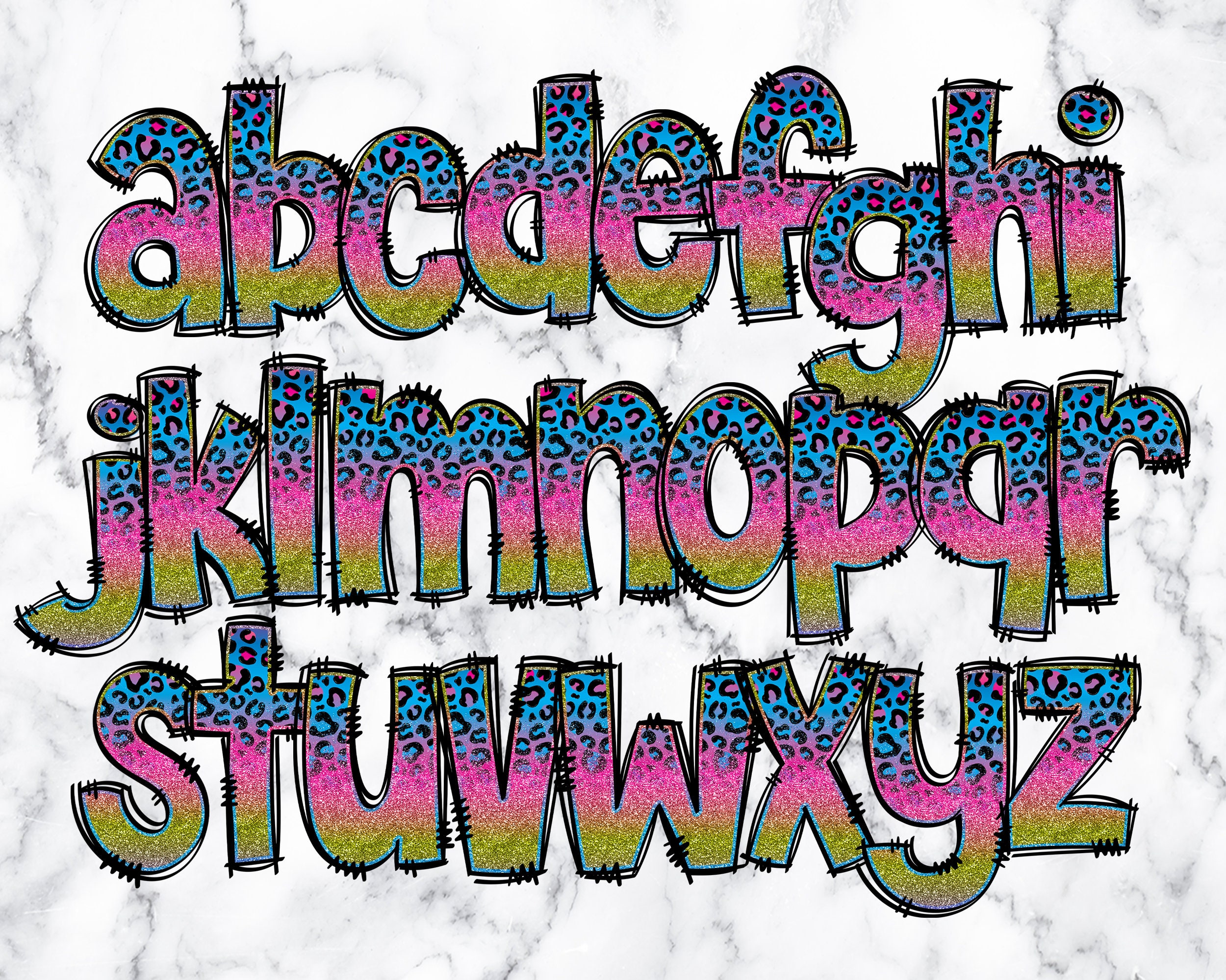 Leopard Print Doodle Alphabet Letters PNG Bundle, Alphabet Clipart ...