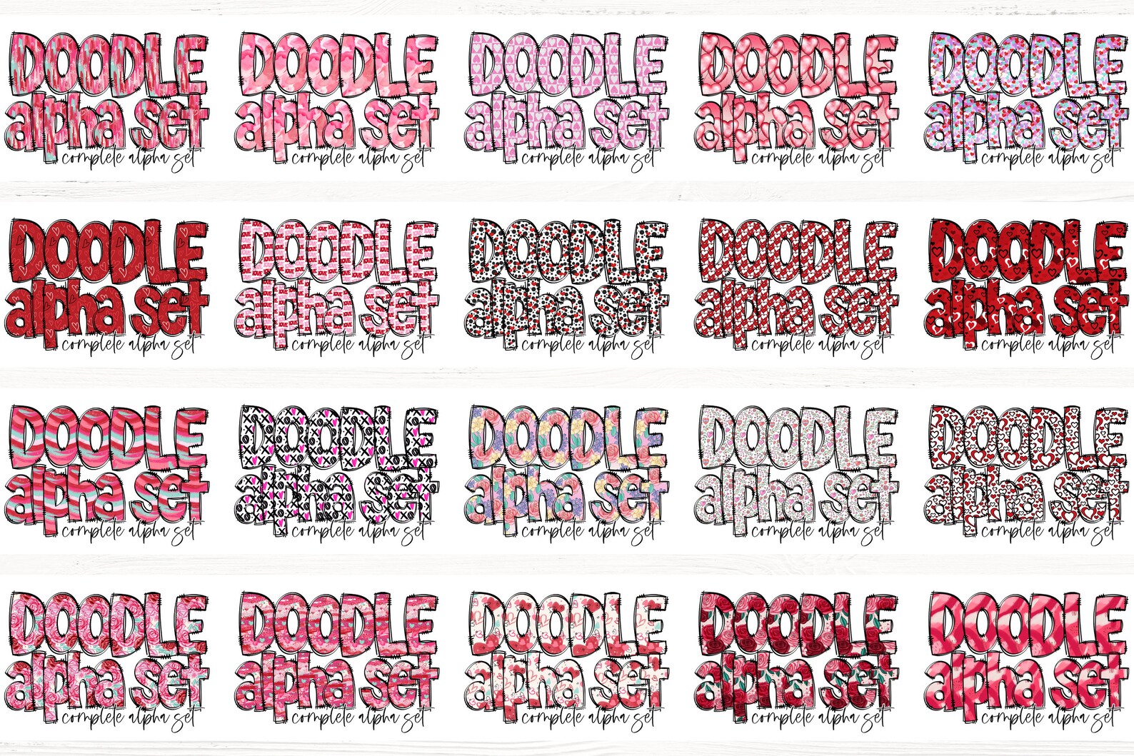 Valentines Doodle Letters With Clip Art PNG, Valentine's Doodle ...