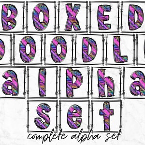 Boxed Doodle Alpha PNG Bundle, Alphabet Clipart, Hand Drawn Doodle ...