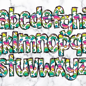Cowprint Doodle Alphabet Letters PNG Bundle, Alphabet Clipart, Cowhide ...