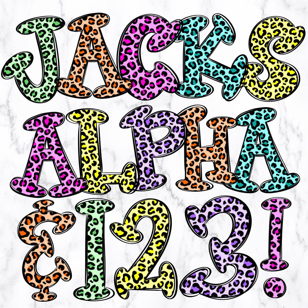 Pastel Leopard Print Doodle Alphabet Letters PNG Bundle, Alphabet ...