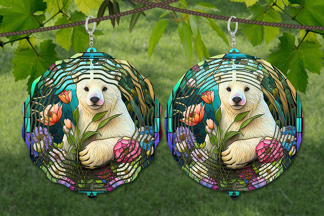 Polar Bear Wind Spinner Stained Glass Sublimation Design Template, Wind ...