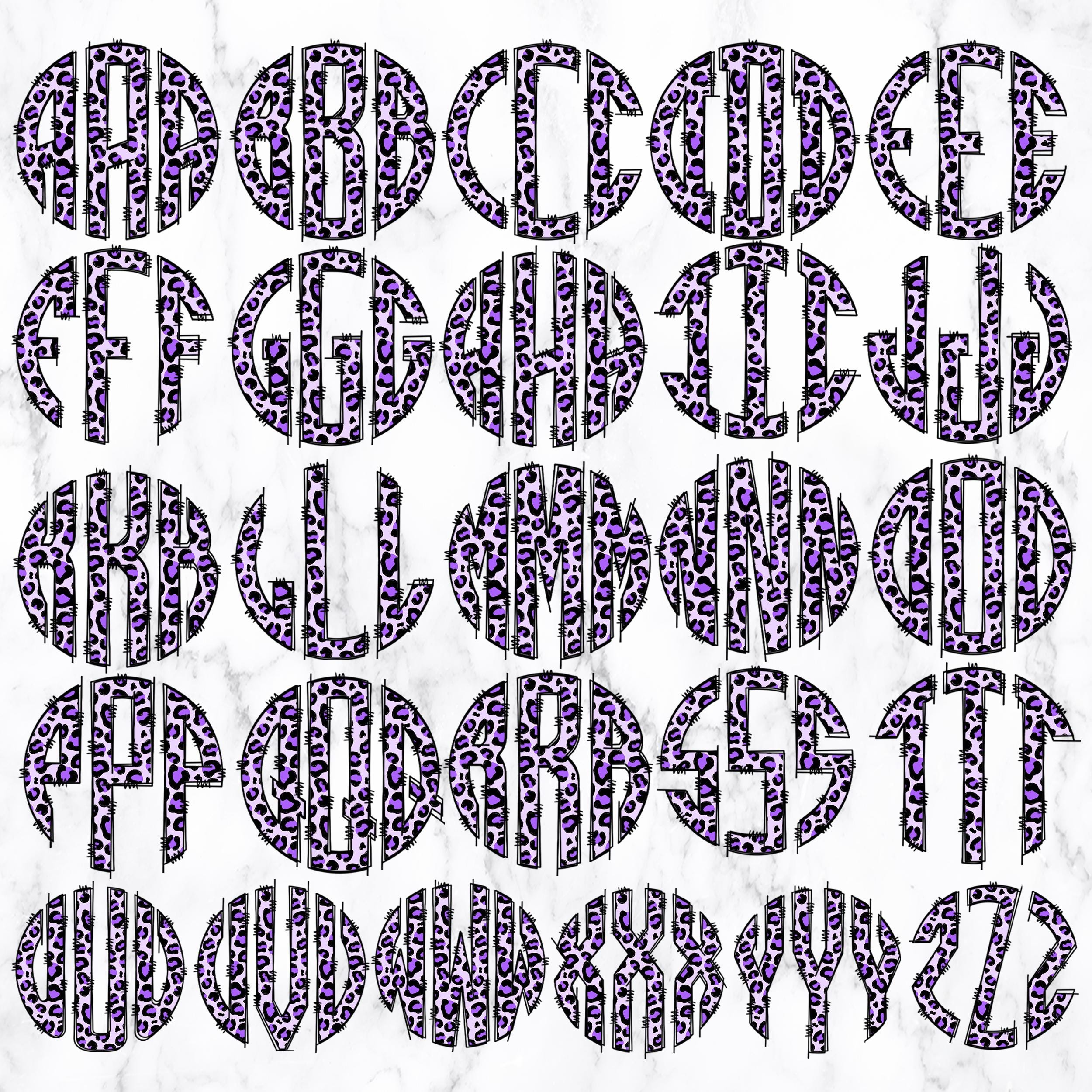 Leopard Doodle Letters Monogram Alphabet PNG Bundle, Alphabet Clipart ...