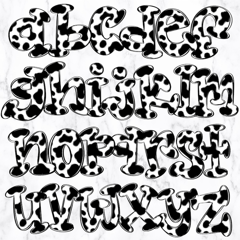 Cow Print Doodle Alphabet Letters PNG Bundle, Alphabet Clipart, Cute ...