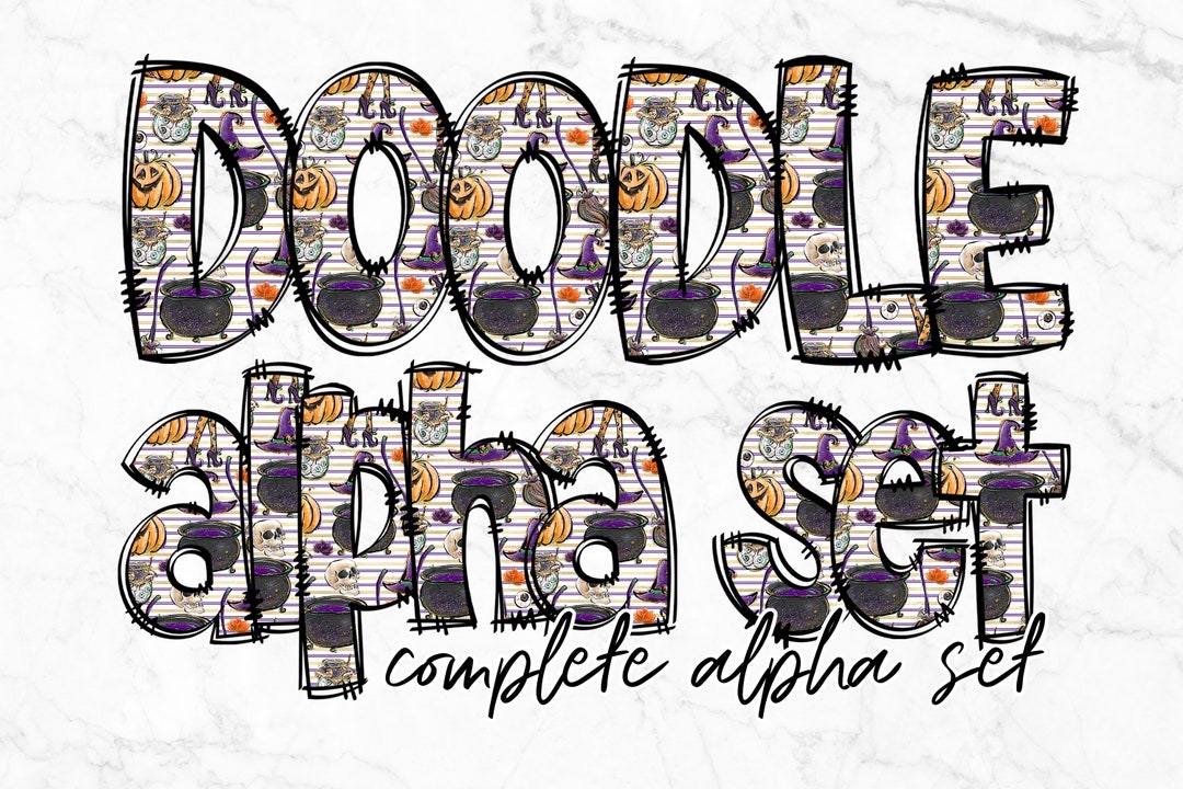 Halloween Doodle Alphabet PNG, Alphabet Letters PNG Bundle, Hand Drawn ...