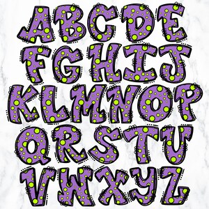 Purple Doodle Letters PNG Bundle, Alphabet Clipart, Spotty Squiggle ...
