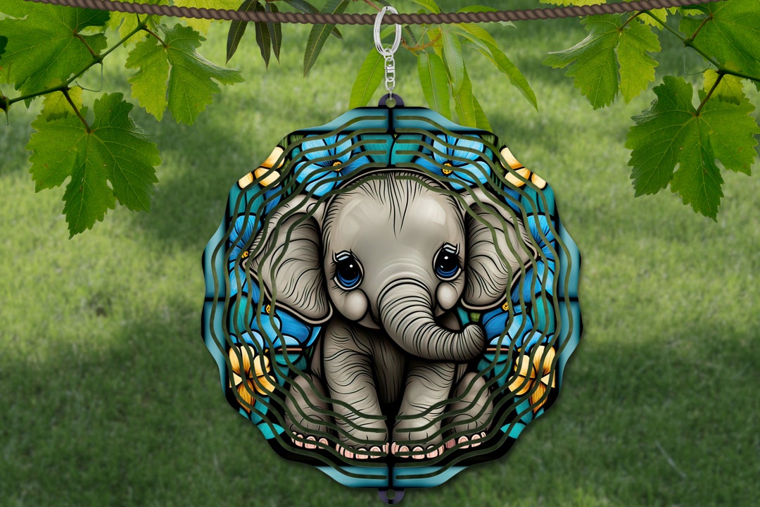 Elephant Wind Spinner Stained Glass Sublimation Design Template, Wind ...