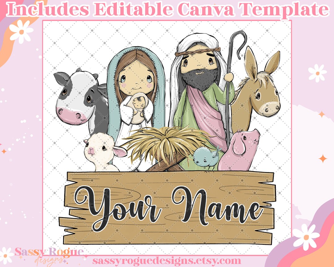 Christmas Name Holder Editable Canva Template, Cute Name PNG, Festive ...