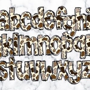 Cow Print Doodle Alphabet Letters PNG Bundle, Alphabet Clipart, Cow ...