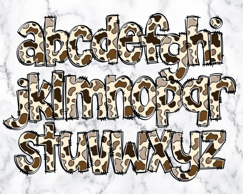 Cow Print Doodle Alphabet Letters PNG Bundle, Alphabet Clipart, Cow ...