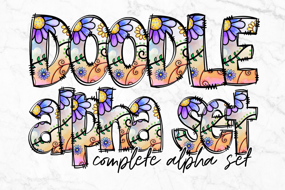 Floral Doodle Letters Alpha Bundle With Matching 20oz Tumbler Wrap ...