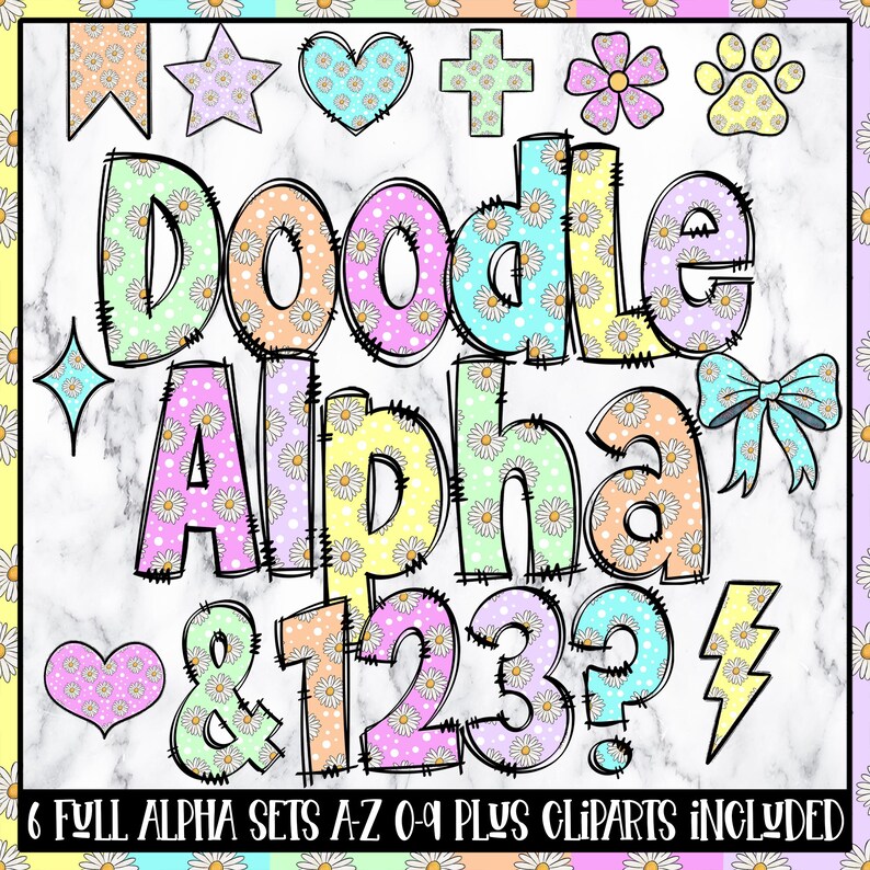 Daisy Doodle Letters Alphabet PNG Bundle, Flower Alphabet Clipart ...