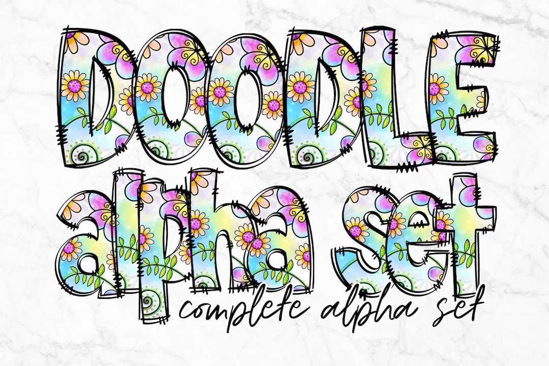 Floral Doodle Letters Alpha Bundle With Matching 20oz Tumbler Wrap ...