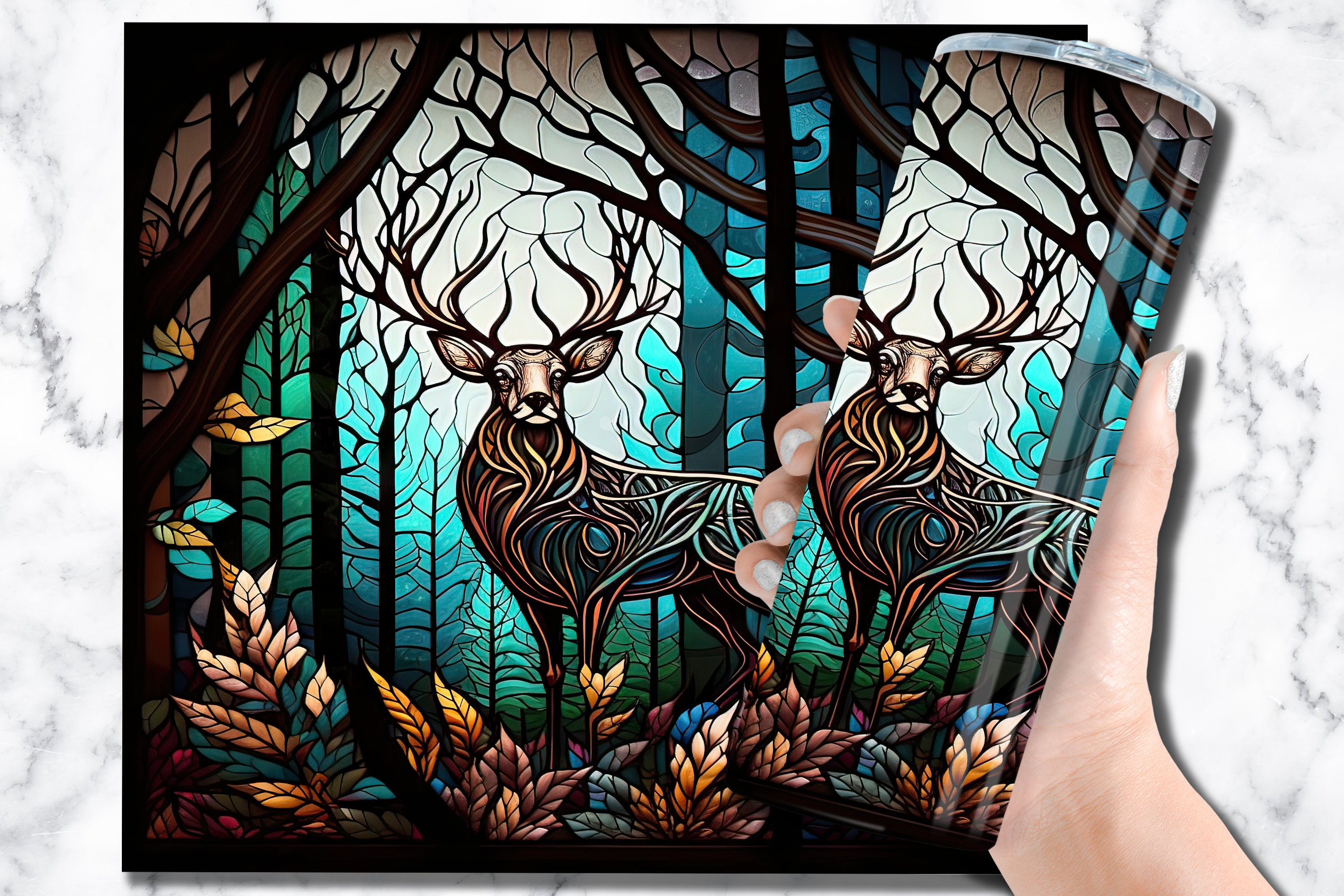 Hunting Stained Glass 20oz Skinny Tumbler Sublimation Design - Etsy