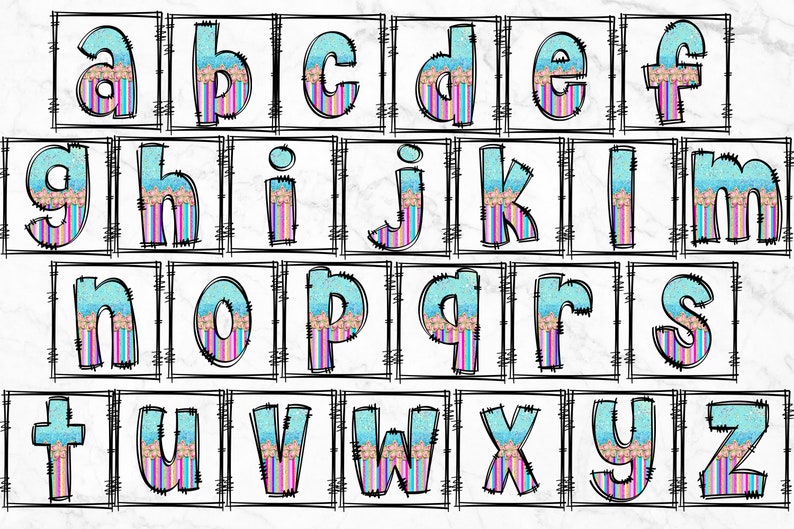 Boxed Doodle Alpha PNG Bundle Alphabet Clipart Hand Drawn - Etsy
