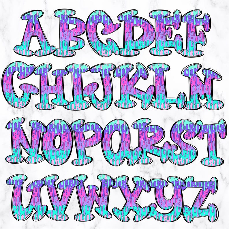 Pastel Drip Doodle Alphabet Letters PNG Bundle, Alphabet Clipart, Cute ...