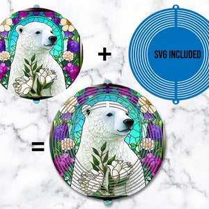 Polar Bear Wind Spinner Stained Glass Sublimation Design Template, Wind ...
