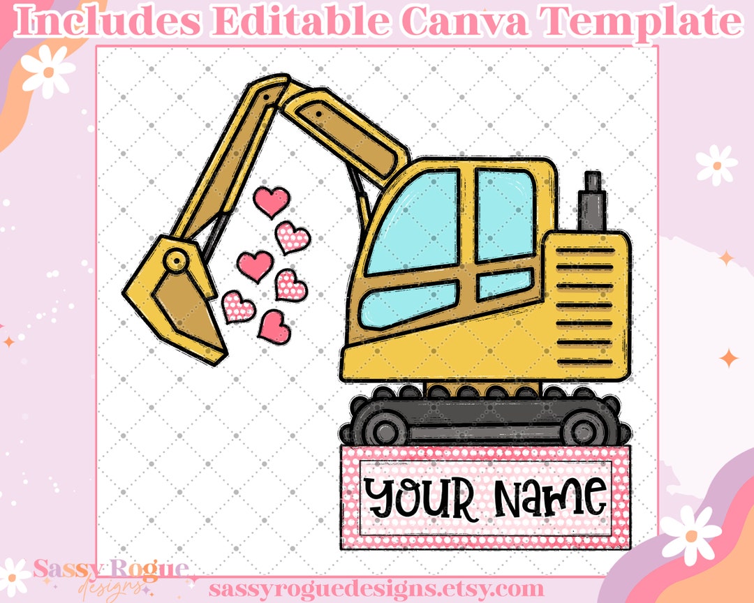 Digger Cute Name Holder Editable Canva Template, Cute Name PNG, Kids ...