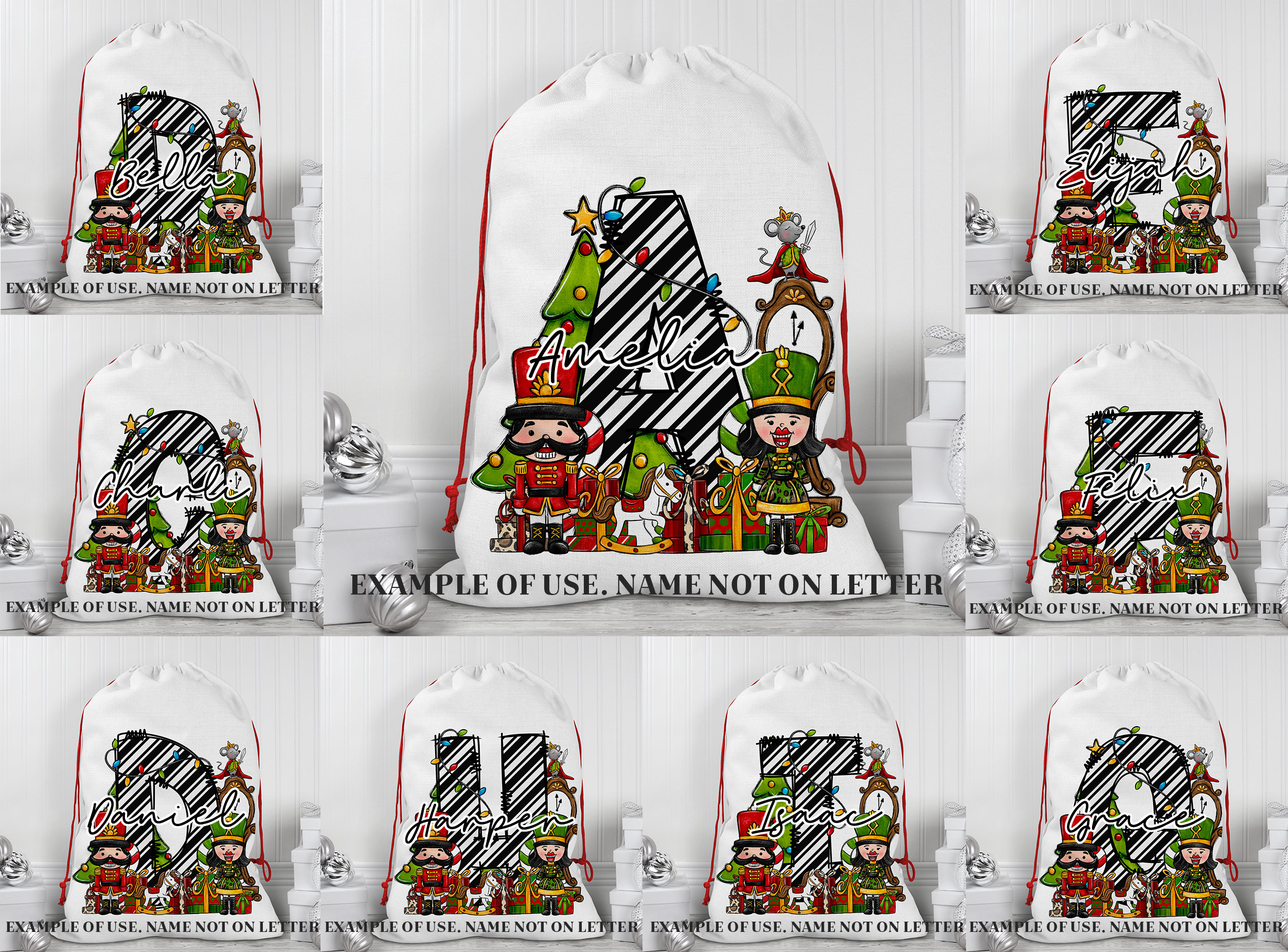 Custom Christmas Letter Santa Sack Doodle Letters, Santa Stocking ...
