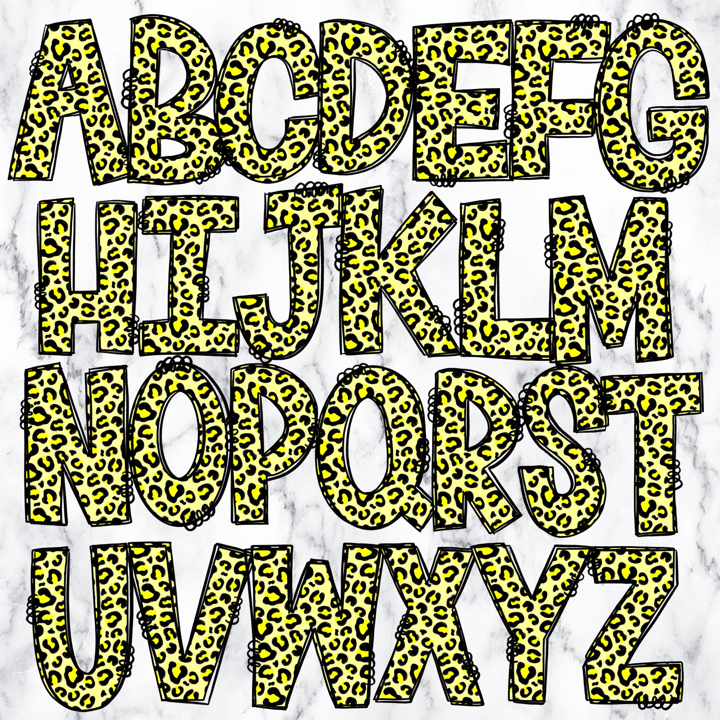Leopard Doodle Letters Alphabet PNG Bundle, Alphabet Clipart, Cheetah ...