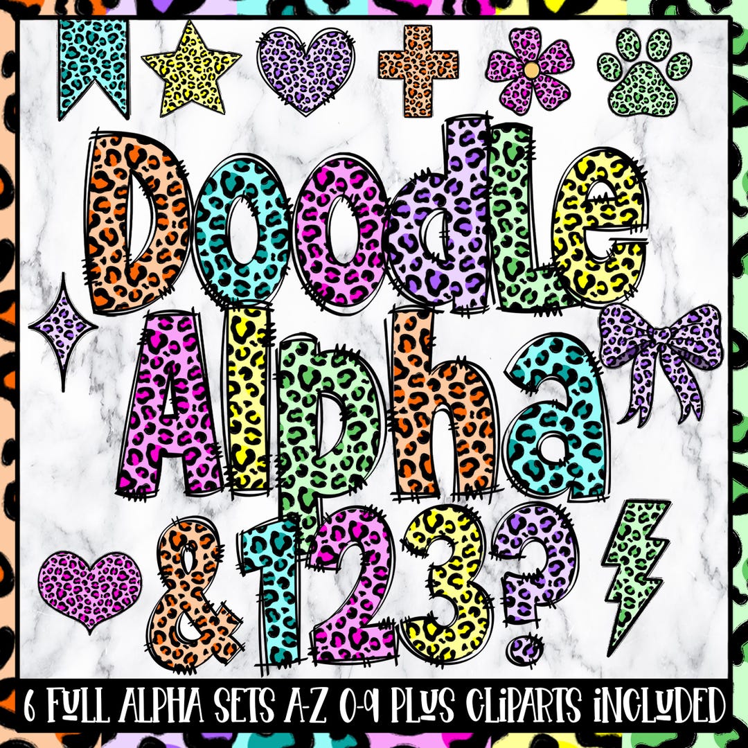 Leopard Doodle Letters Alphabet PNG Bundle, Alphabet Clipart, Cheetah ...