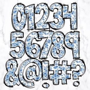 Chinoiserie Floral Doodle Letters PNG Bundle, Blue Toile Alpha Clipart ...