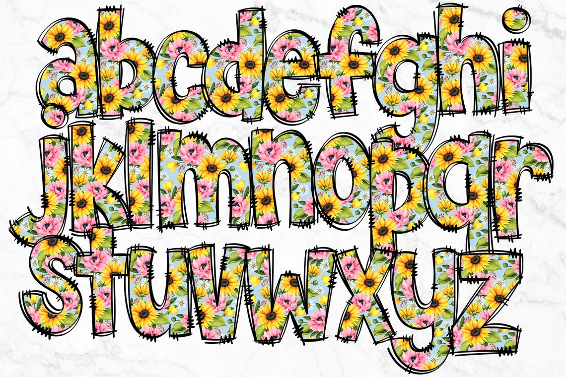 Floral Alphabet Letters PNG Bundle, Alphabet Clipart, Floral Hand Drawn ...