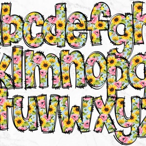 Floral Alphabet Letters PNG Bundle, Alphabet Clipart, Floral Hand Drawn ...