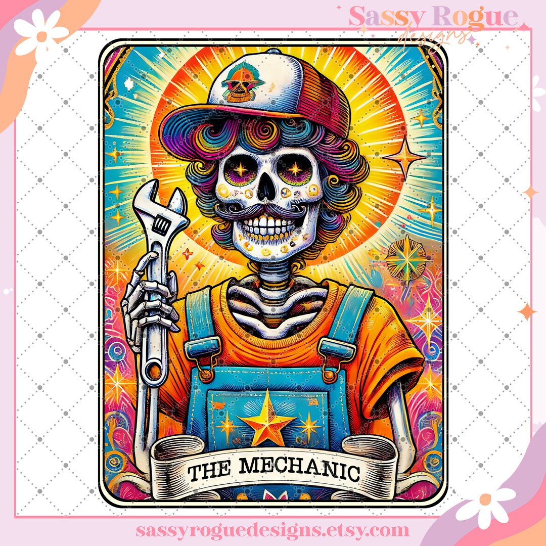 The Mechanic Funny Tarot Card PNG, Sarcastic Sweary Skeleton Skull ...