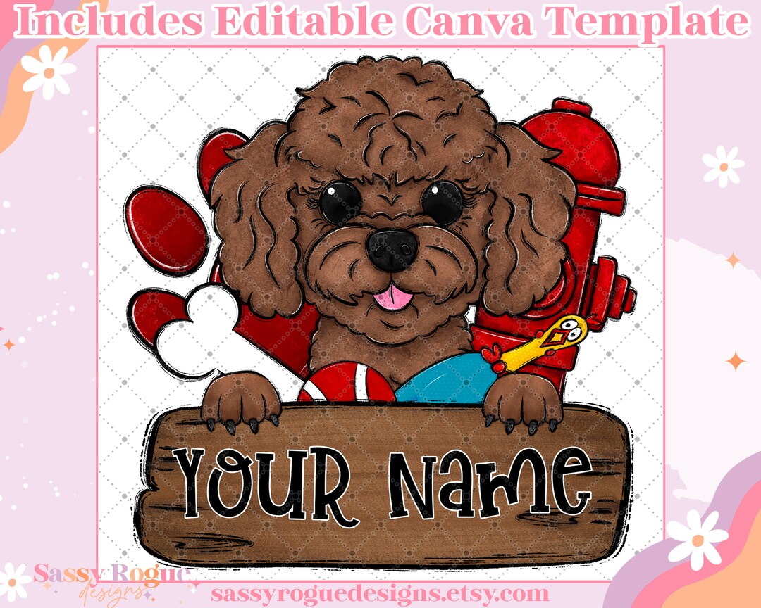 Toy Poodle Name Holder Editable Canva Template, Puppy Dog Cute Name PNG ...