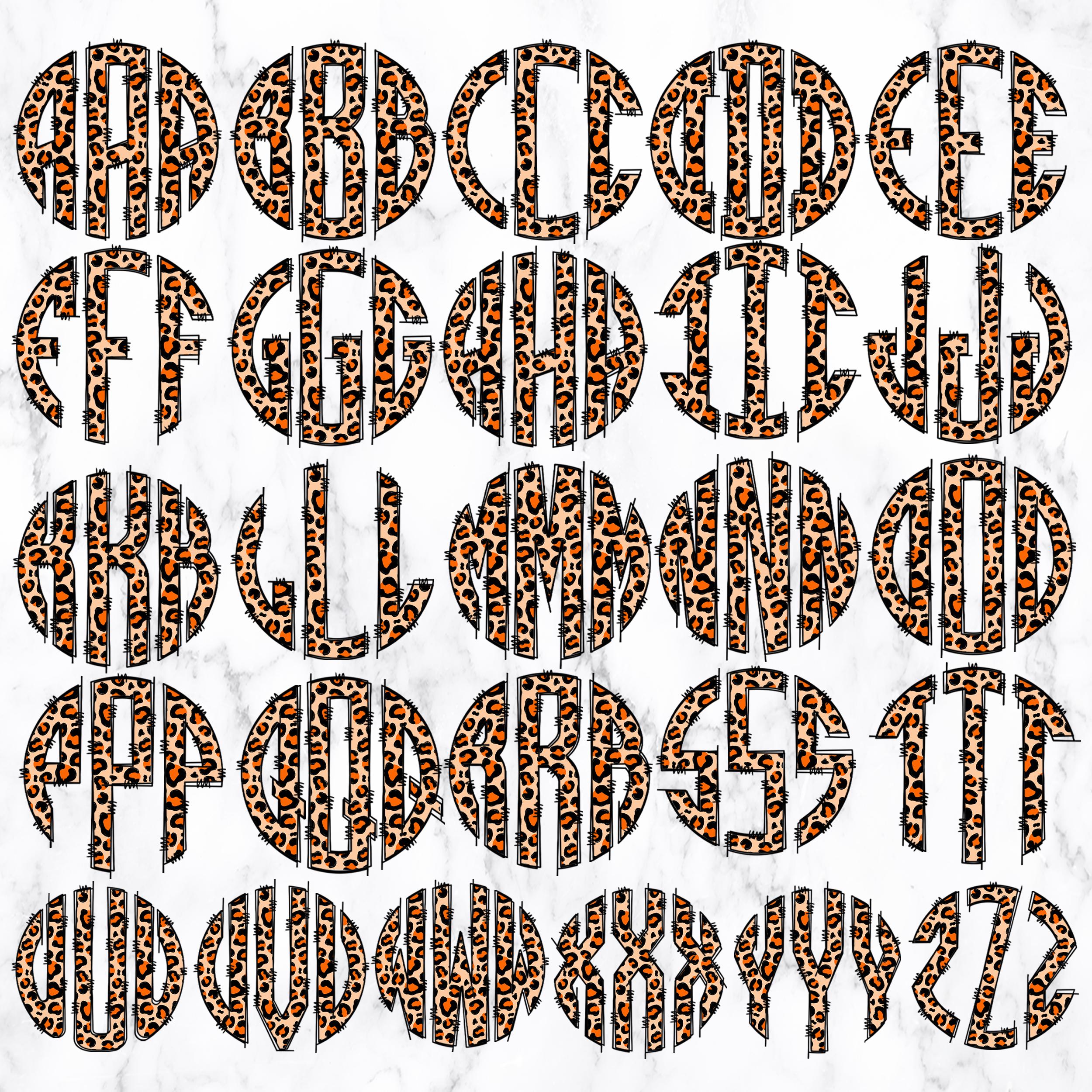 Leopard Doodle Letters Monogram Alphabet PNG Bundle, Alphabet Clipart ...