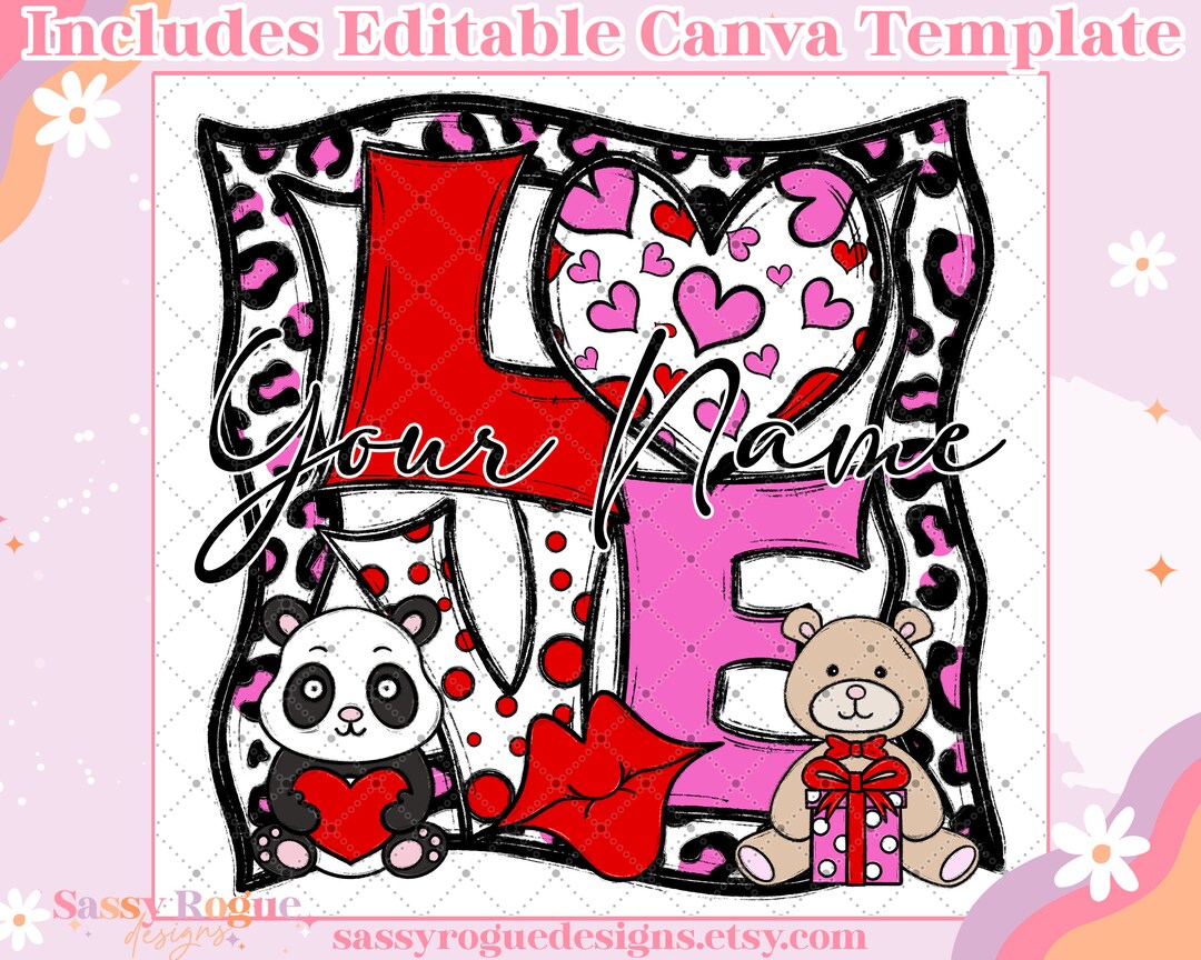 Valentine's Day Name Holder Editable Canva Template, Cute Name PNG ...