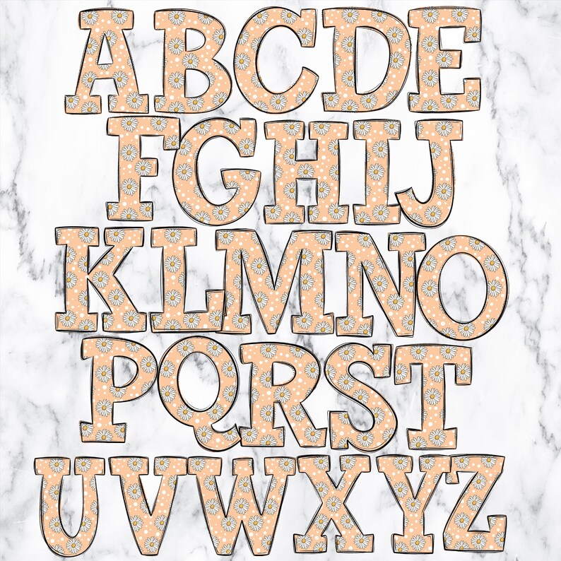 Daisy Doodle Letters Alphabet PNG Bundle, Flower Alphabet Clipart ...