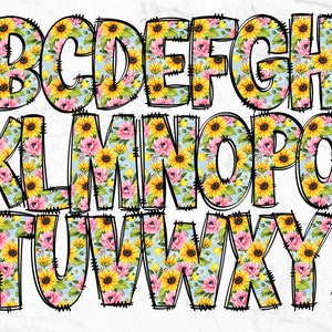 Floral Alphabet Letters PNG Bundle, Alphabet Clipart, Floral Hand Drawn ...