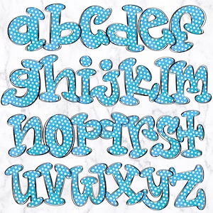 Blue Dots Doodle Alphabet Letters PNG Bundle, Alphabet Clipart, Cute ...