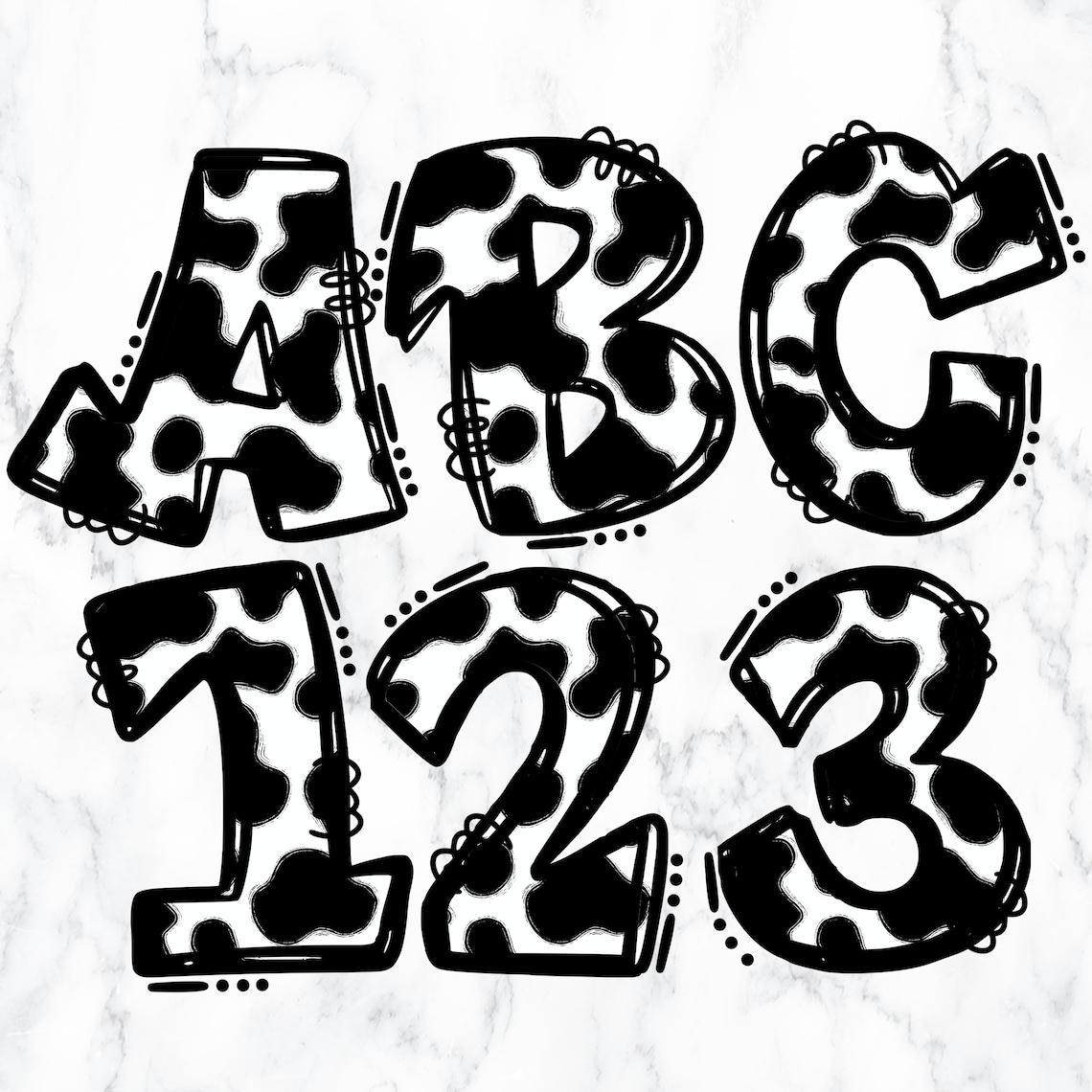 Cow Print Doodle Letters PNG Bundle, Alphabet Clipart, Western Print ...