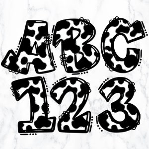 Cow Print Doodle Letters PNG Bundle, Alphabet Clipart, Western Print ...