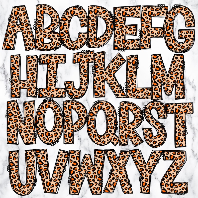 Leopard Doodle Letters Alphabet PNG Bundle, Alphabet Clipart, Cheetah ...